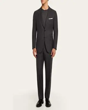 Kiton Solid Wool-silk Suit - Gry