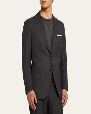 Kiton Solid Wool-silk Suit - Gry