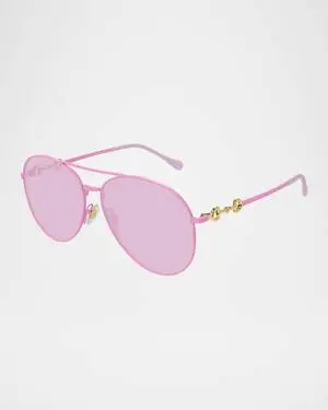 Gucci Gucci Metal Aviator Sunglasses Shiny Solid Fuchsia