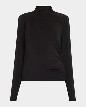 Veronica Beard Mylie Gathered Turtleneck Top