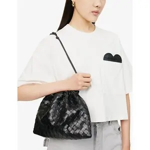 Bottega Veneta Leather Shoulder Bag - Black-gold