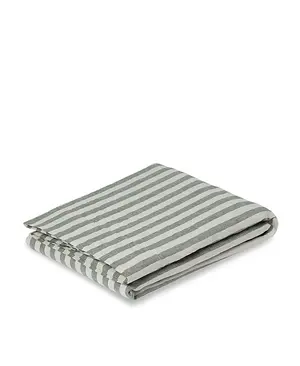 PIGLET IN BED Pembroke Stripe Linen Blend Flat Sheet - Fern Green/oatmeal