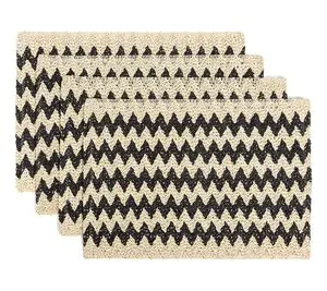 OVERANDBACK Over&back Set Of 4 Woven Fiber Placemats Chev Ron Black - One-color