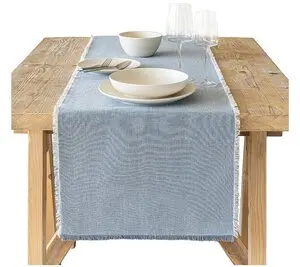 OVERANDBACK Over&back Woven Frayed Chambray Cotton Table Ru Nner - One-color