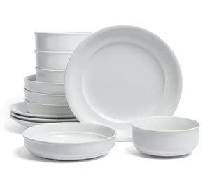 OVERANDBACK Over&back Rimmed 12-piece Semi-matte Stoneware Innerware Set - One-color