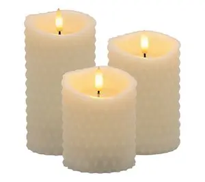 LUMABASE Battery Operated Textured Candles- Setof 3 - One-color