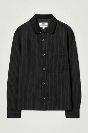 Cos Relaxed Pinstriped Wool-blend Jersey Shirt - Black