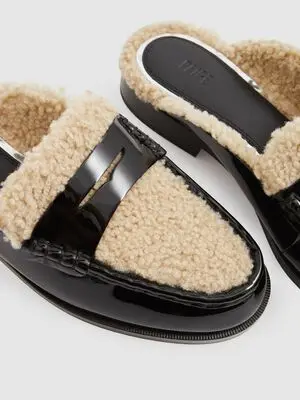 Paige Leather And Shearling Loafer Mules