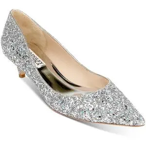 Badgley Mischka Madison Ii Womens Leather Glitter Kitten Heels - Silver