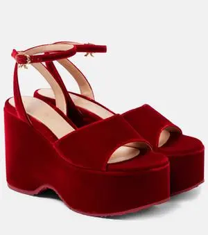 GIANVITO ROSSI Gianvito Rossi Velvet Platform Wedge Sandals With Buckle Fastening