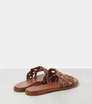 GIANVITO ROSSI Amalfi Leather Slides - Brown