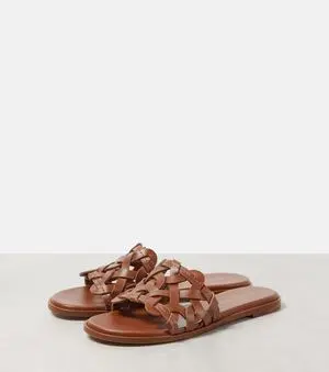 GIANVITO ROSSI Amalfi Leather Slides - Brown
