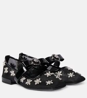 Versace Ribbon Embellished Ballet Flats - Black