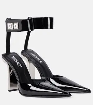 Versace Patent Leather Slingback Pumps - Black