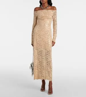 Rabanne Sequined Off-the-shoulder Lace Maxi Dress