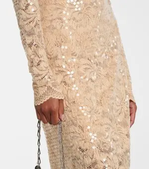 Rabanne Sequined Off-the-shoulder Lace Maxi Dress