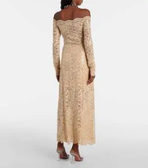 Rabanne Sequined Off-the-shoulder Lace Maxi Dress