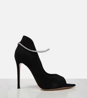 GIANVITO ROSSI Suede Crystal Embellished Peep-toe Pumps - Black