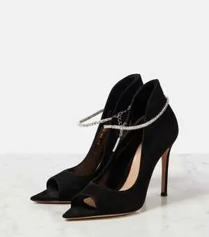GIANVITO ROSSI Crystal-embellished Peep-toe Pumps
