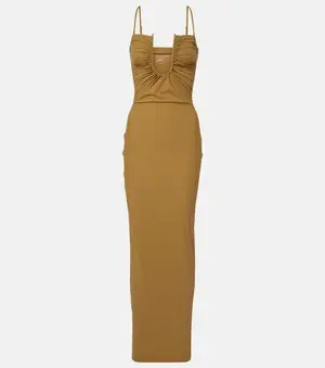 Brown Ruched Maxi Dress