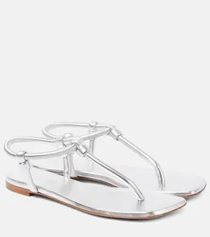 GIANVITO ROSSI Juno Metallic Leather Thong Sandals - Silver