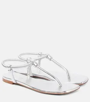 GIANVITO ROSSI Gianvito Rossi Juno Metallic Leather Thong Sandals Silver