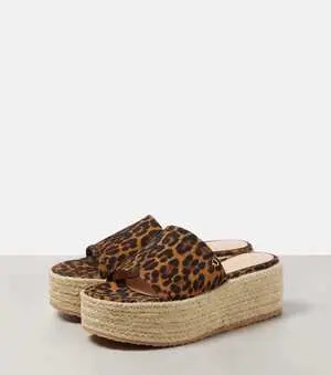 GIANVITO ROSSI Leopard-print Espadrille Slides - Neutrals
