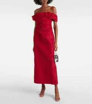 Staud Andrea Taffeta Midi Dress - Red