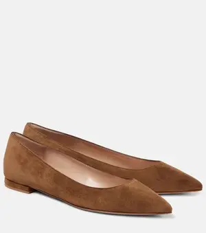 GIANVITO ROSSI Suede Pointed Toe Ballet Flats - Beige