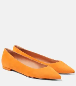 GIANVITO ROSSI Gianvito Rossi Suede Pointed Toe Ballet Flats Orange