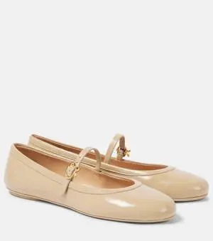 GIANVITO ROSSI Gianvito Rossi Carla Patent Leather Mary Jane Flats Beige