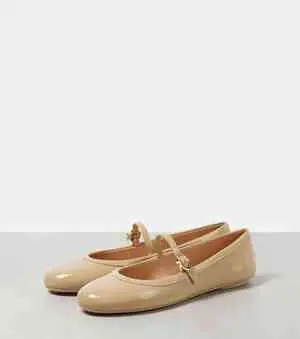 GIANVITO ROSSI Carla Patent Leather Mary Jane Flats - Beige