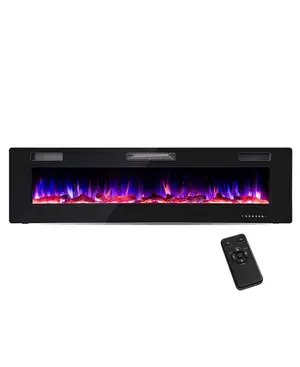 SUGIFT 68-inch Electric Fireplace With Crystal And Log Decoration - Black