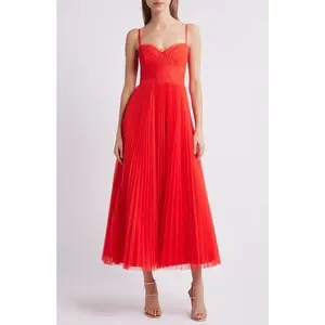 HUTCH Corset Pleated Maxi Dress - Red