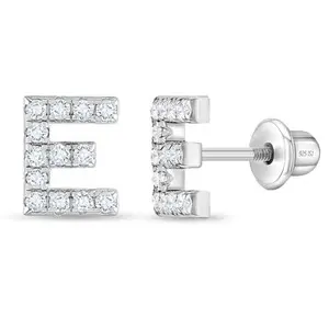 IN SEASON JEWELRY Cubic Zirconia Initial Stud Earrings - Letter E