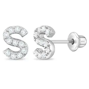 IN SEASON JEWELRY Cubic Zirconia Initial Stud Earrings - Letter S
