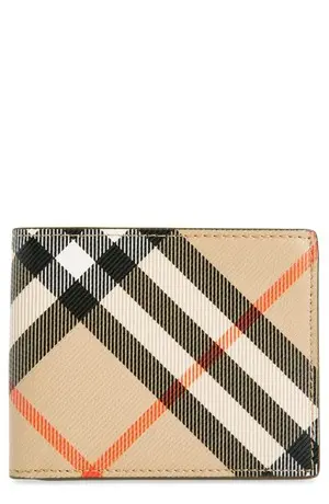 Burberry Check Coated Canvas & Leather Bifold Wallet - Sand
