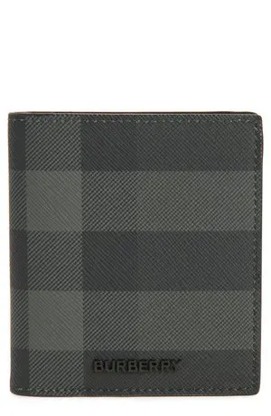 Burberry Check Coated Canvas & Leather Bifold Wallet - Charcoal