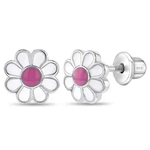 IN SEASON JEWELRY 925 Sterling Silver Enamel Daisy Earrings - Pink