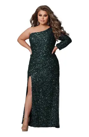 SYDNEY'S CLOSET One-shoulder Sequin Gown - Hunter