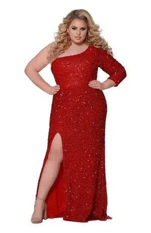 SYDNEY'S CLOSET One-shoulder Sequin Gown - Ruby