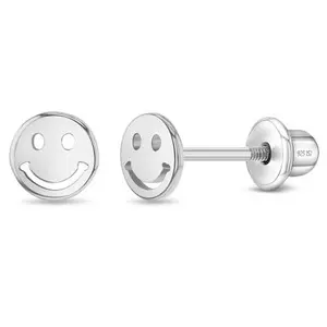 IN SEASON JEWELRY Polished Smiling Face Stud Earrings - Silver