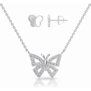 DONATELLO GIAN Name' Butterfly Necklace And Earrings Set - Silver