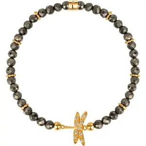 KARMA AND LUCK Pyrite Dragonfly Charm Bracelet - Dark Grey/gold