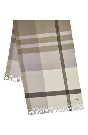 Mulberry Check Merino Wool Scarf Eggshell/olive