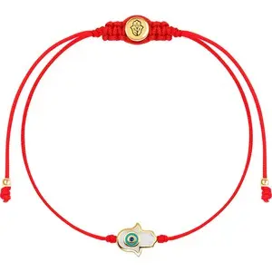 KARMA AND LUCK White Enamel Hamsa Red String Bracelet - Red/gold/white/turquoise