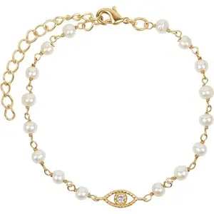 KARMA AND LUCK Pearl Evil Eye Charm Bracelet - Gold/white