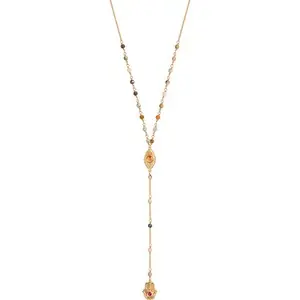 KARMA AND LUCK Tourmaline Evil Eye Hamsa Lariat Necklace - Gold