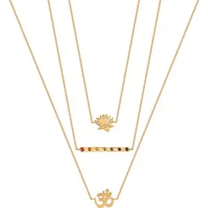 KARMA AND LUCK Lotus Om Chakra Bar Triple Layer Necklace - Gold