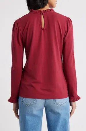 Caslon Ruffle Detail Long Sleeve Top - Red Rumba